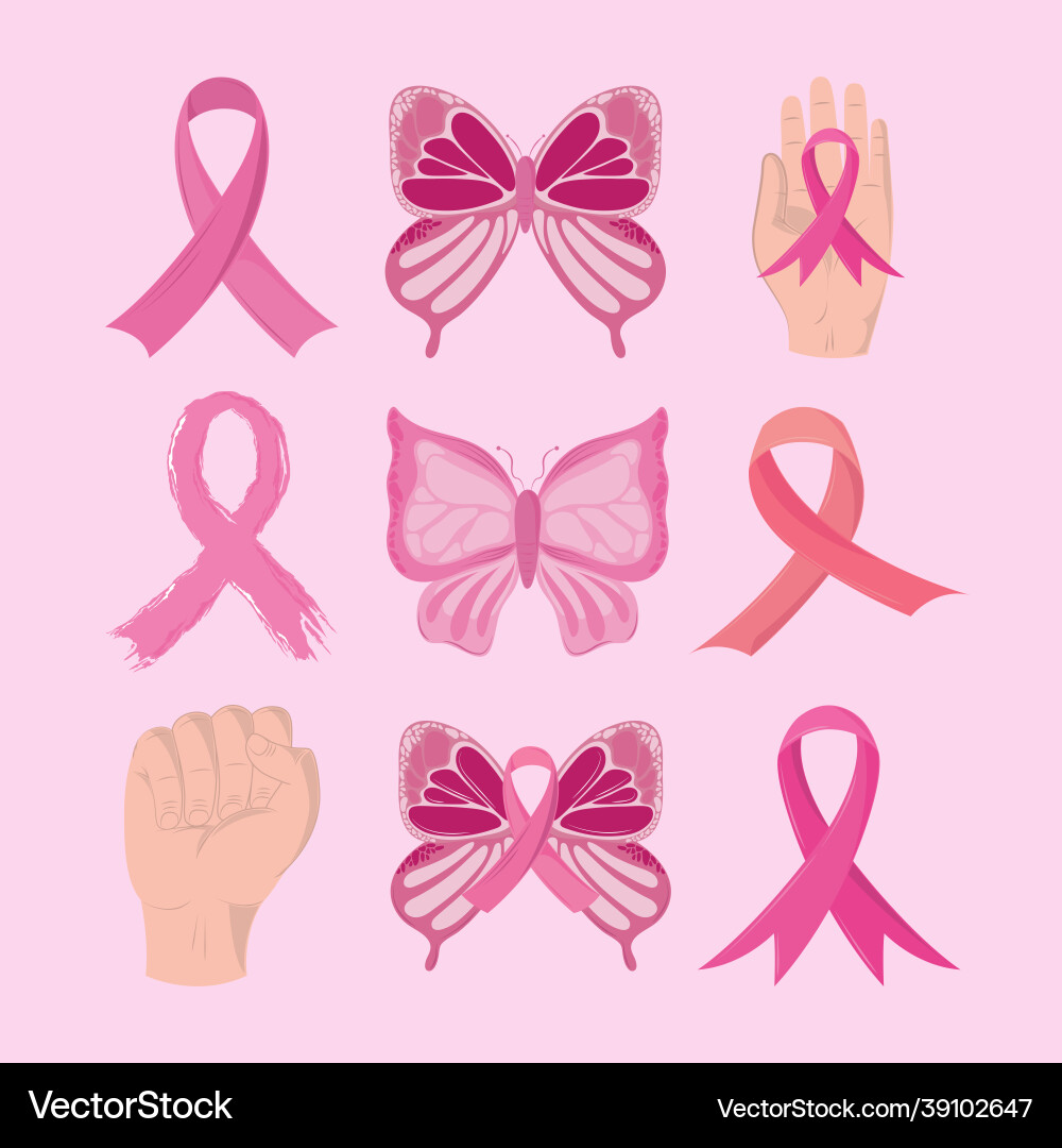Icons set breast cancer Royalty Free Vector Image
