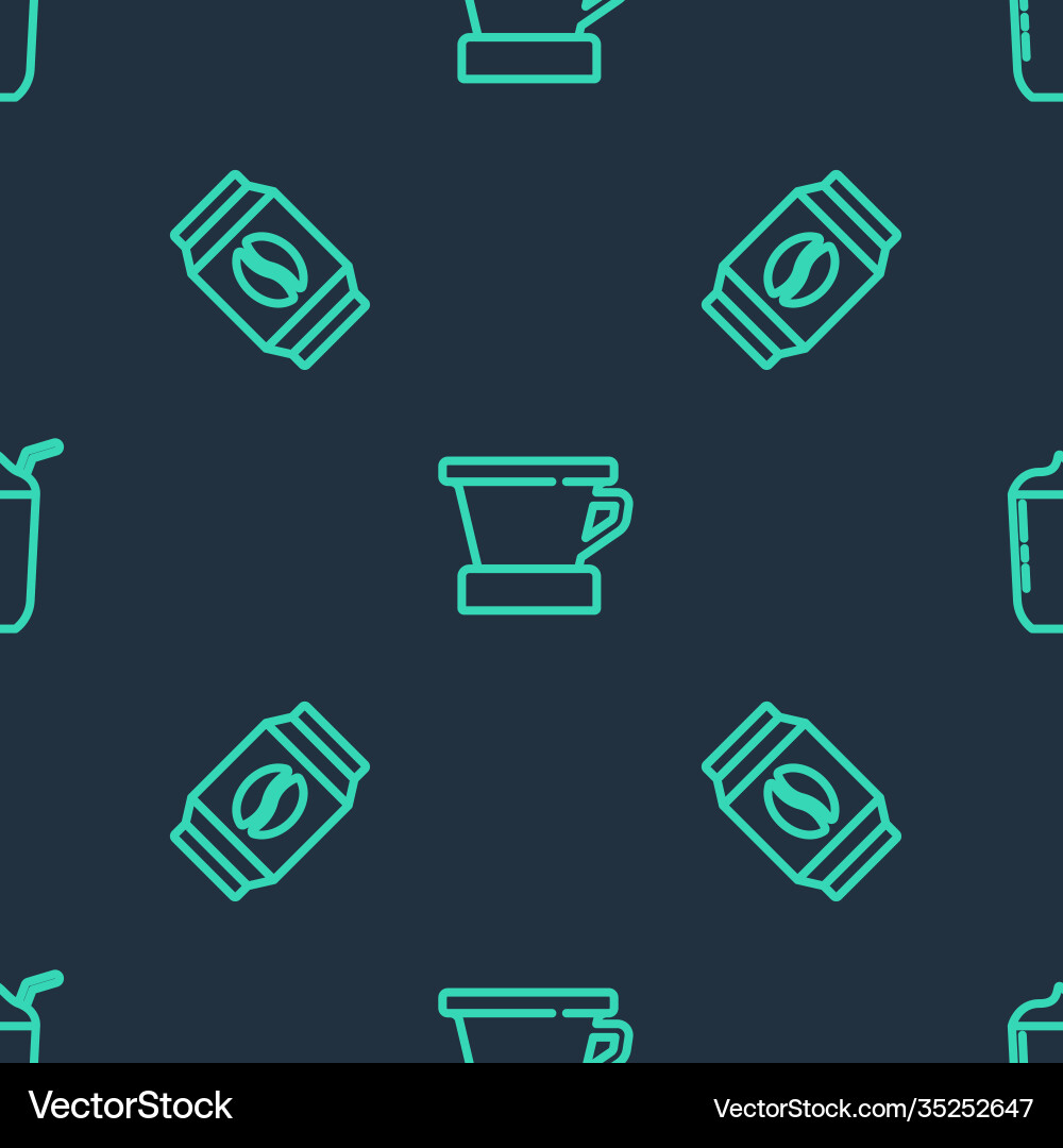 Set line v60 coffee maker bag beans and milkshake Vector Image