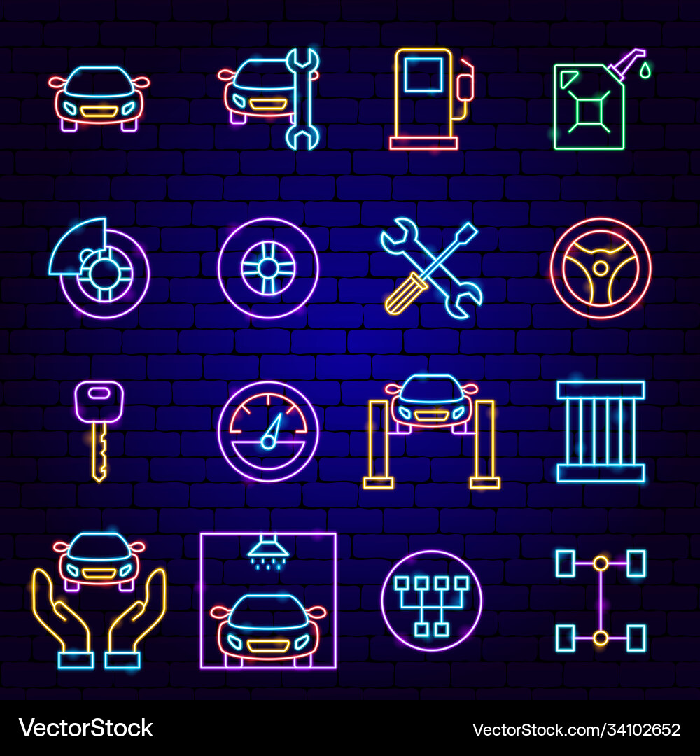 Car service neon icons Royalty Free Vector Image