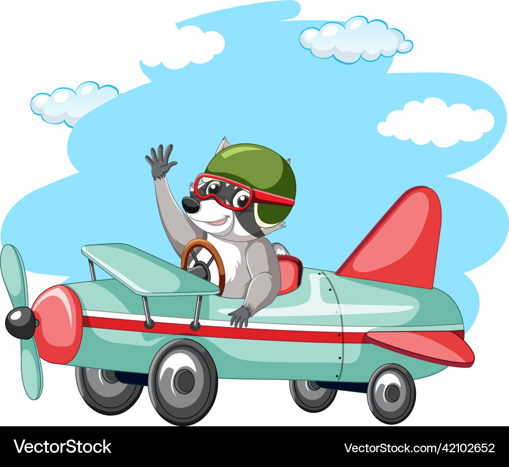 Cute raccoon flying airplane Royalty Free Vector Image
