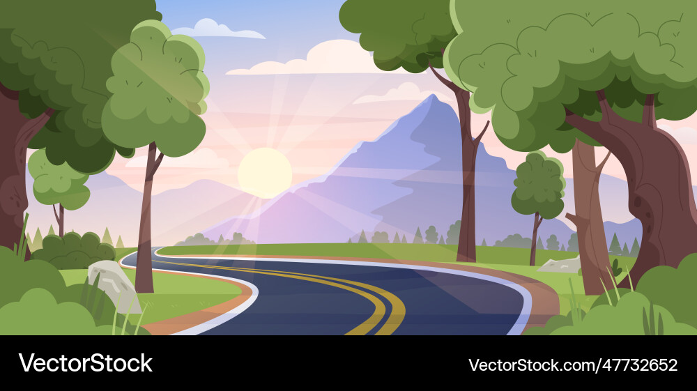 Road landscape with trees and mountains concept Vector Image