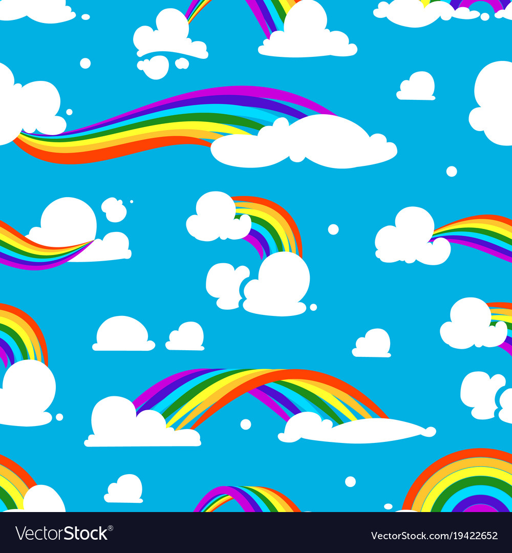 Seamless pattern with clouds and rainbow Vector Image