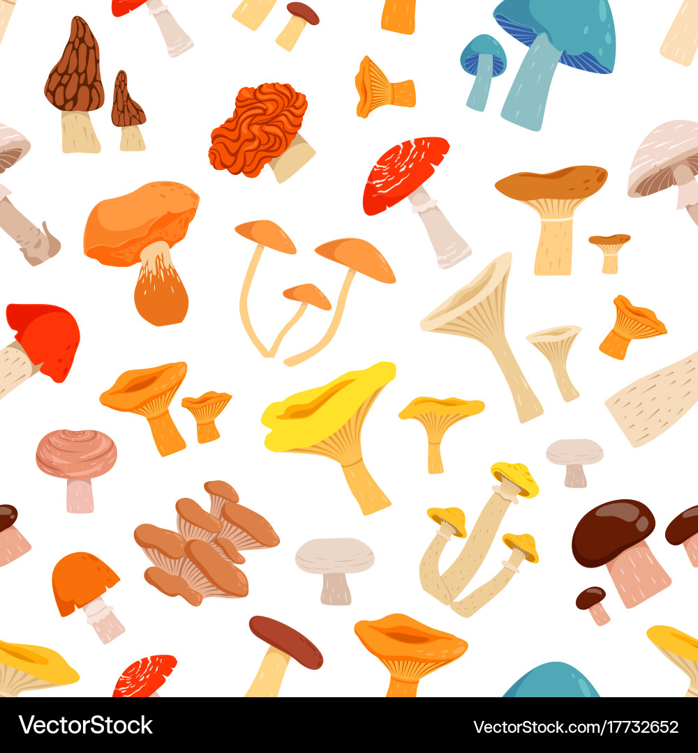 Seamless pattern with mushrooms cartoon pictures Vector Image