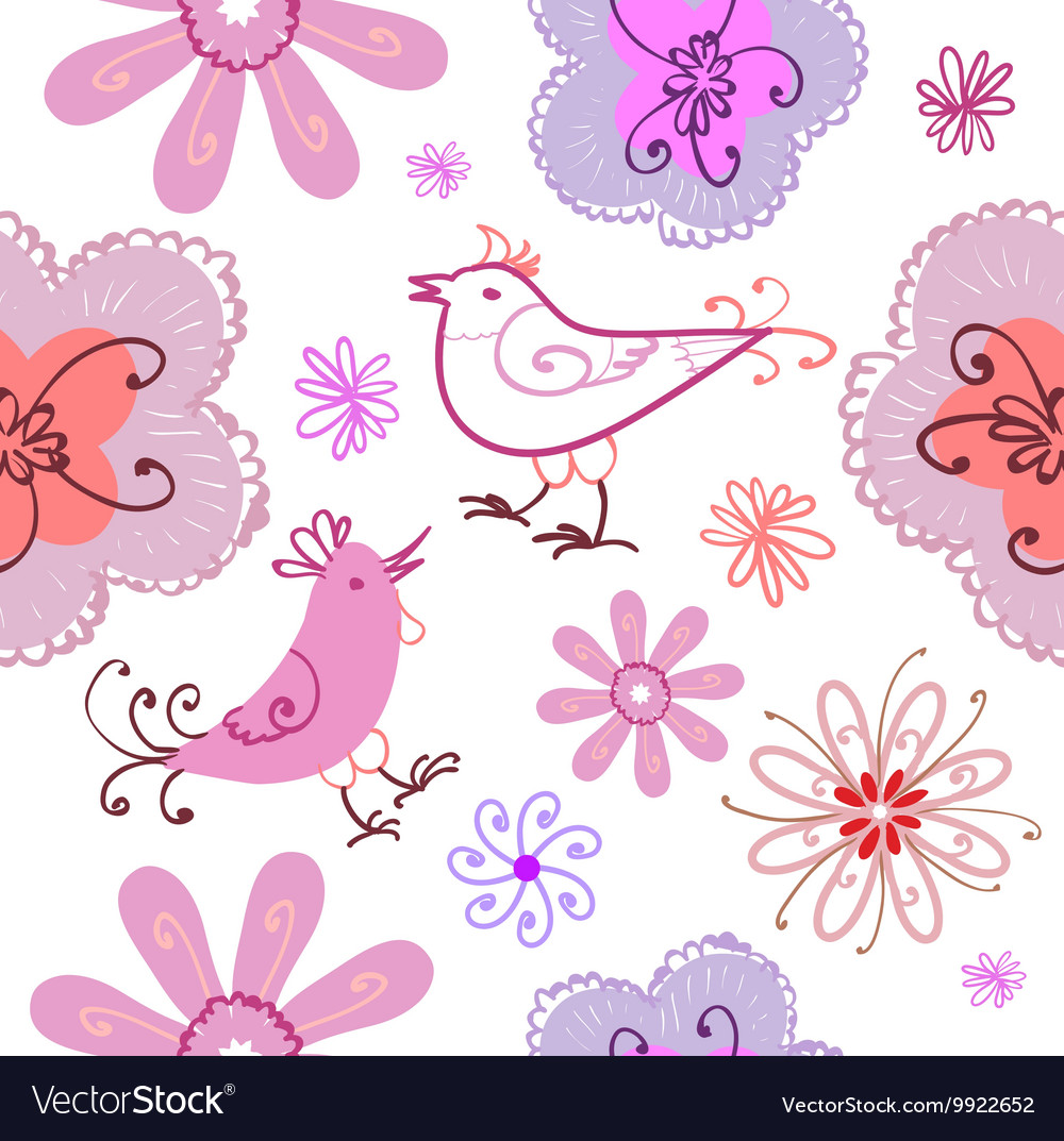 Spring seamless pattern with doodles Royalty Free Vector