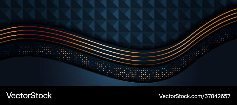 Abstract dynamic navy with golden lines and dots Vector Image