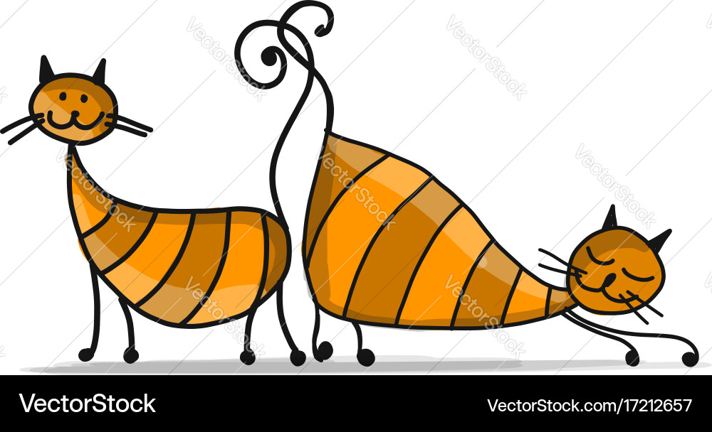 Cute striped cats sketch for your design Vector Image