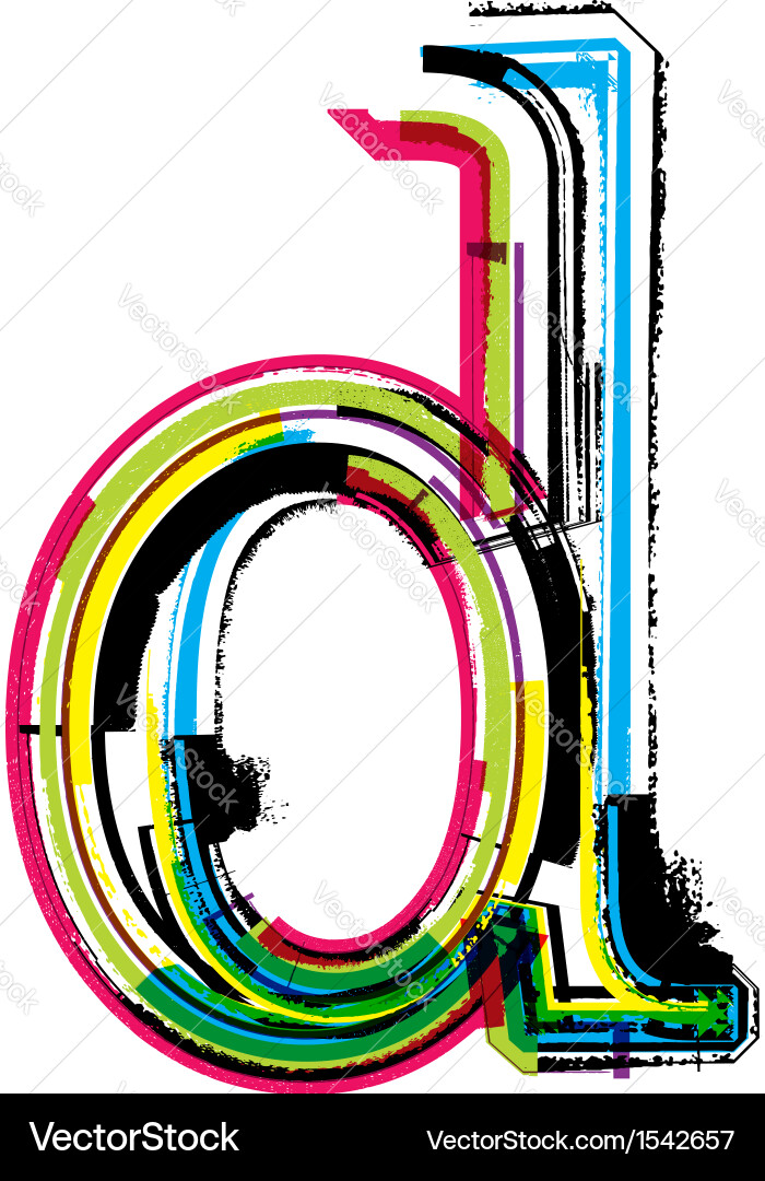 Grunge colorful font Letter d Royalty Free Vector Image