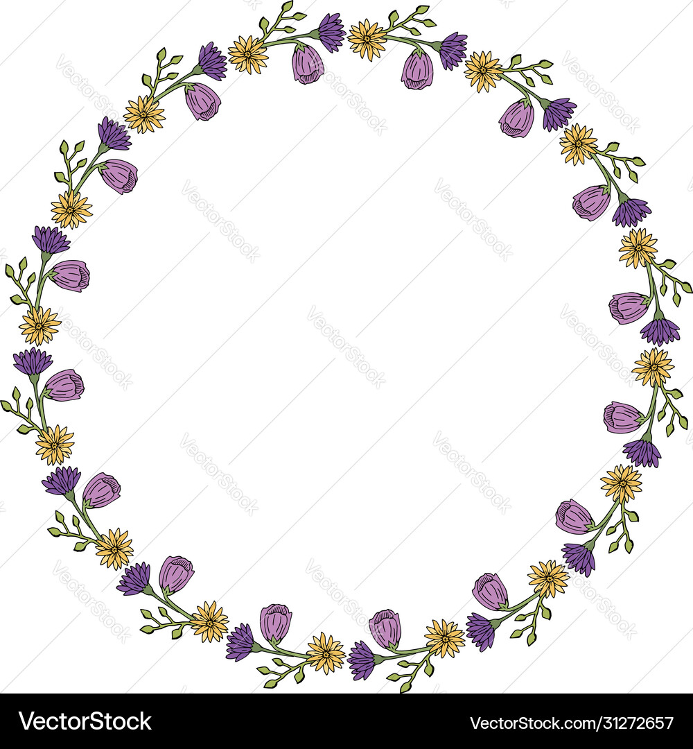 Round frame with summer flowers on white Vector Image