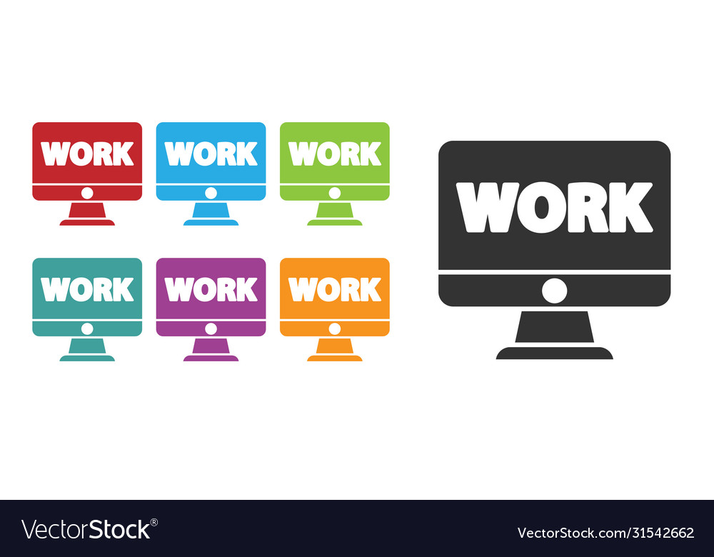 Black computer monitor with text work icon Vector Image