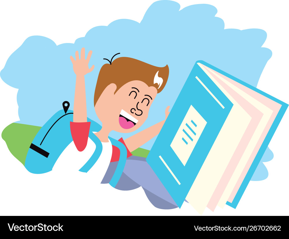 Cute little student boy with book closed Vector Image