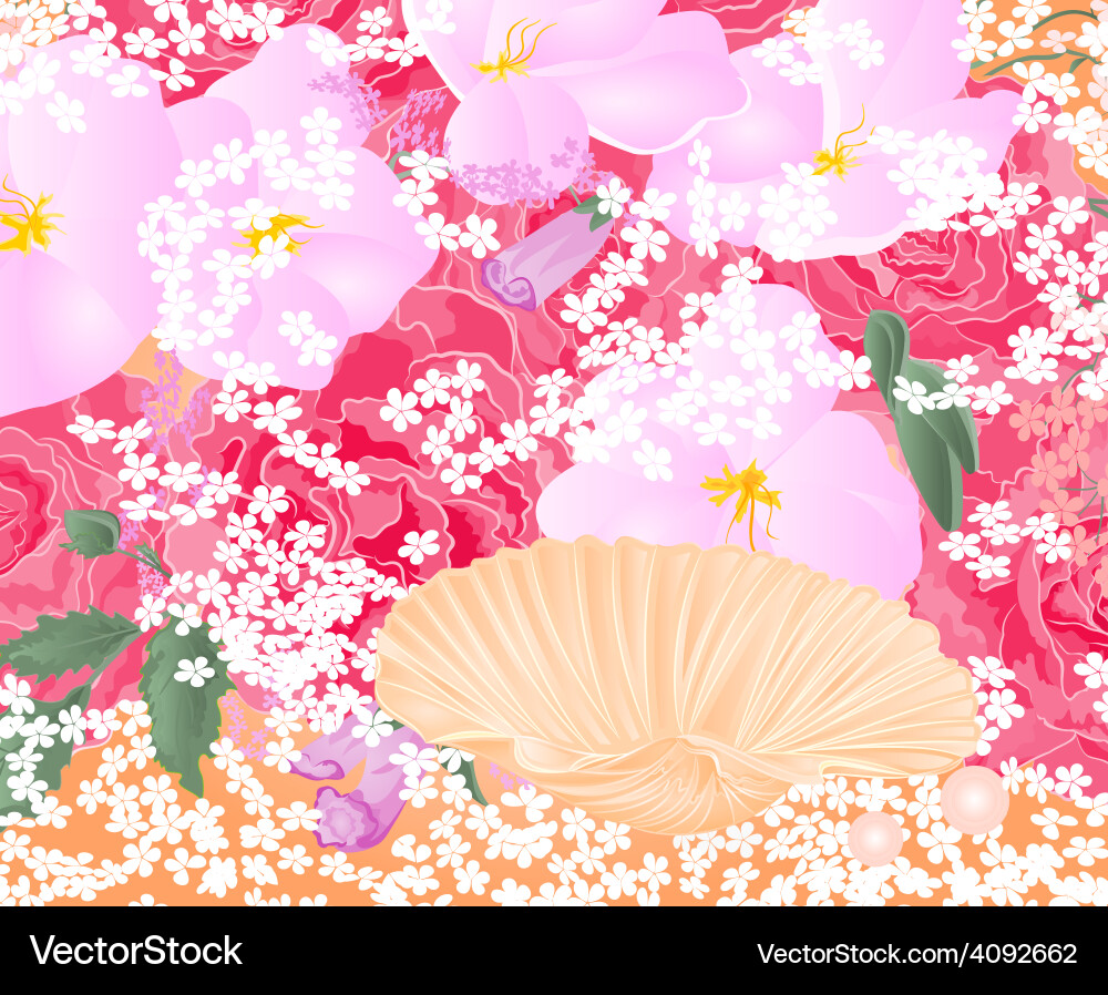 Flowers and seashell roses orchids celebration Vector Image