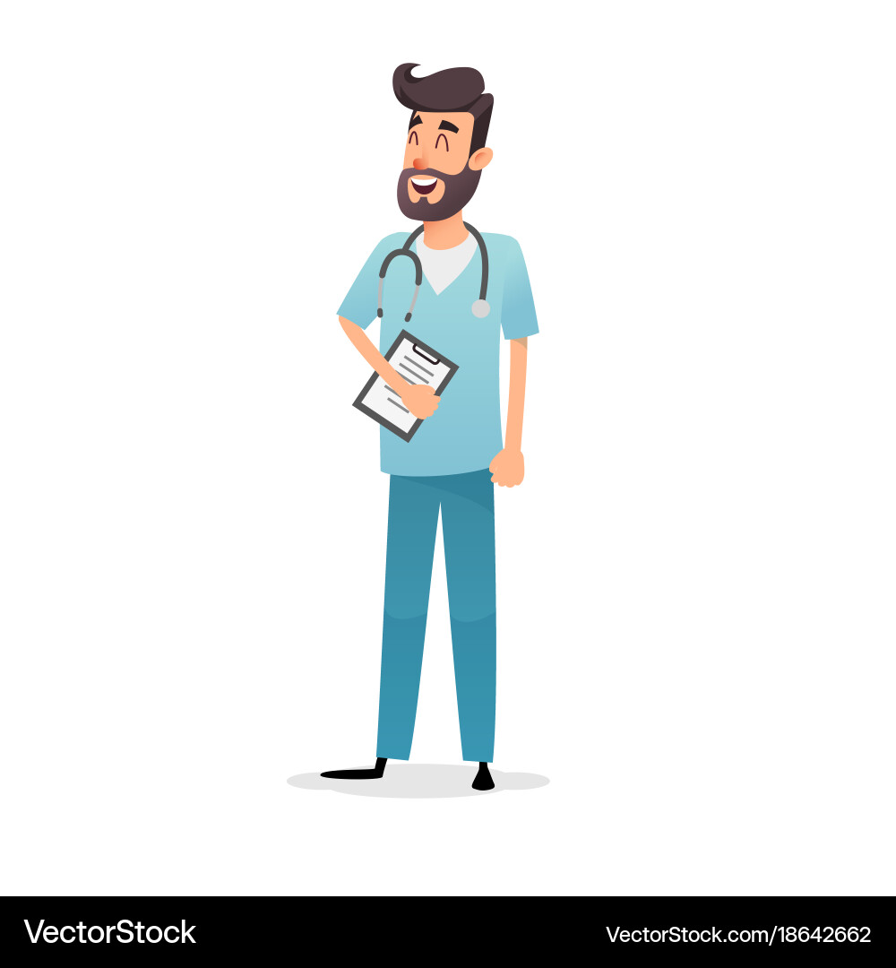 Friendly cartoon physician with stethoscope and Vector Image