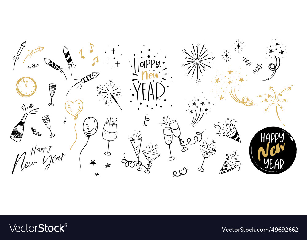 Fun hand drawn new years party doodles - firework Vector Image