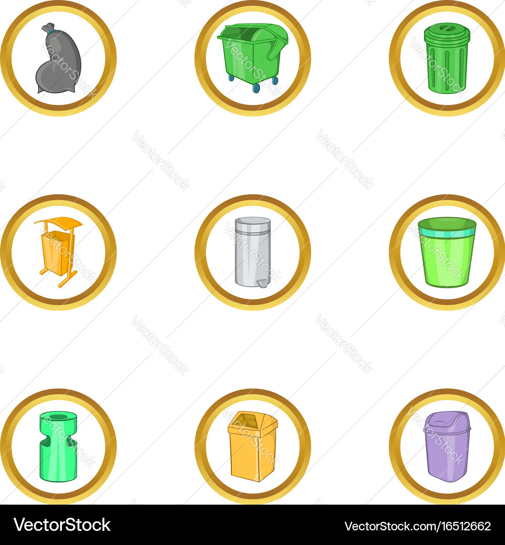 Garbage business icon set cartoon style Royalty Free Vector