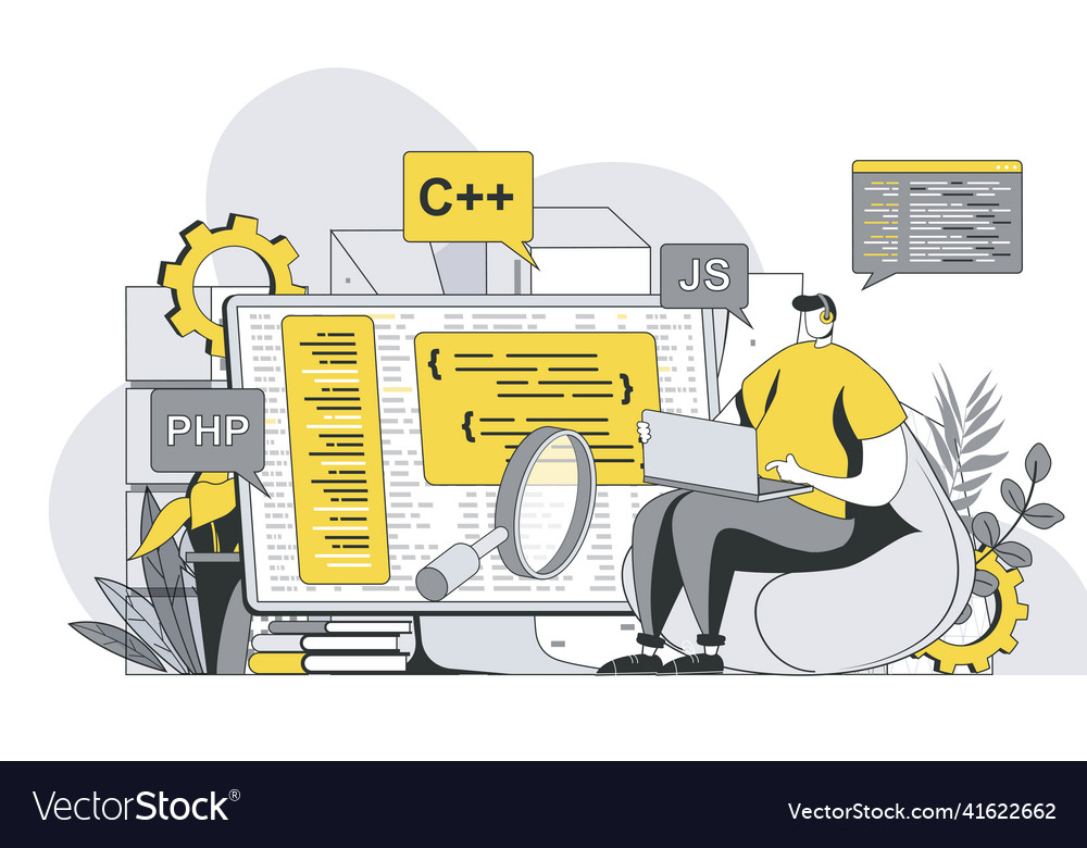 Programming software concept with outline people Vector Image