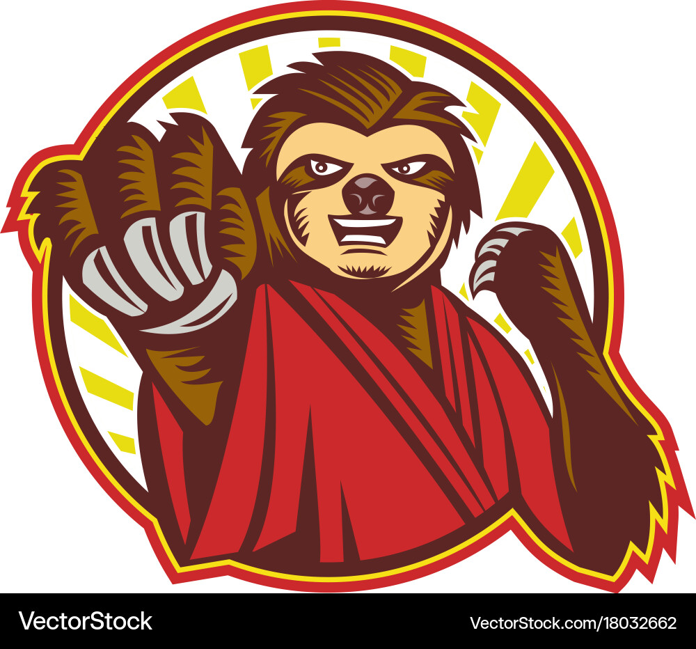 Sloth fighter self defense circle mascot Vector Image