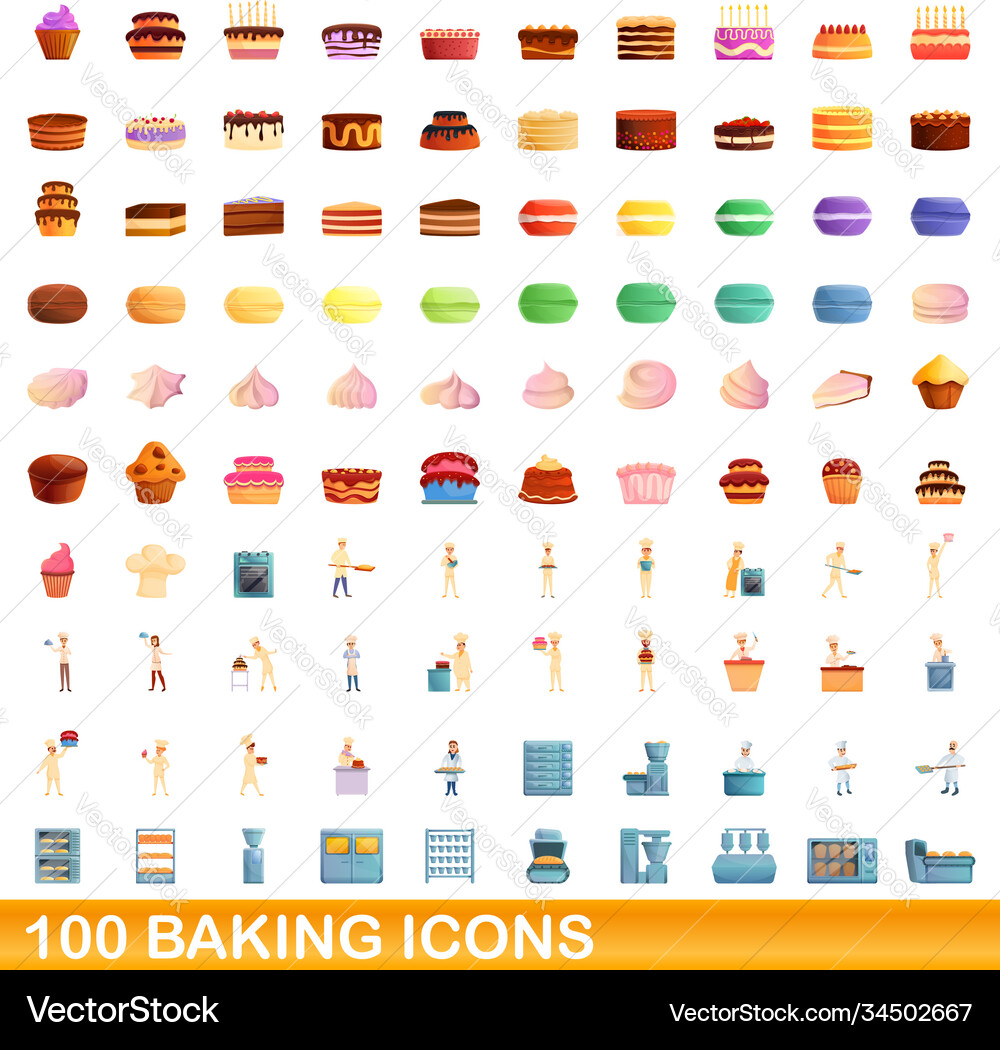 100 baking icons set cartoon style Royalty Free Vector Image