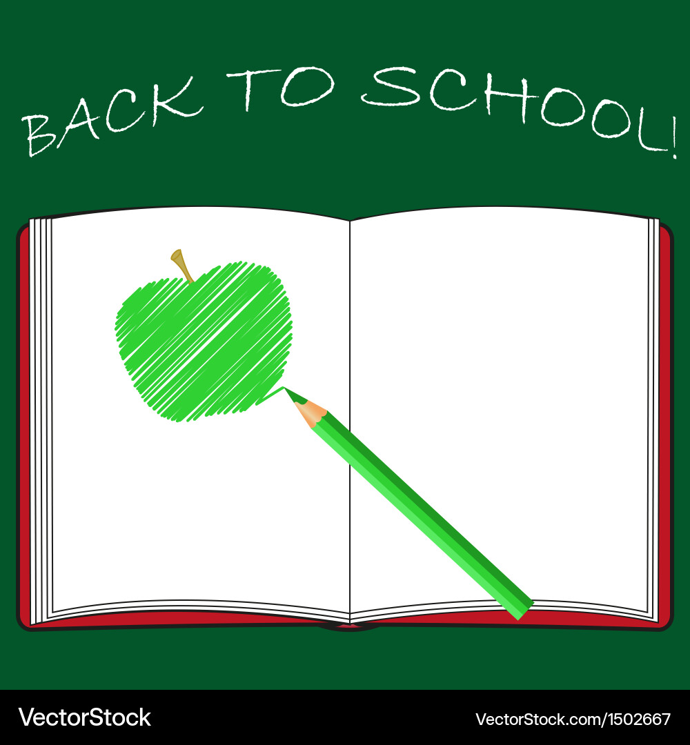 Back to school books with apple on desk Royalty Free Vector
