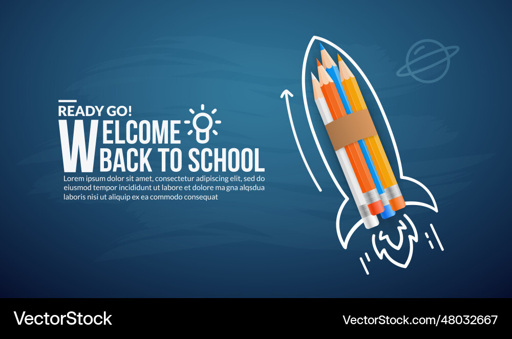 Colour pencils rocket launching to space on blue Vector Image