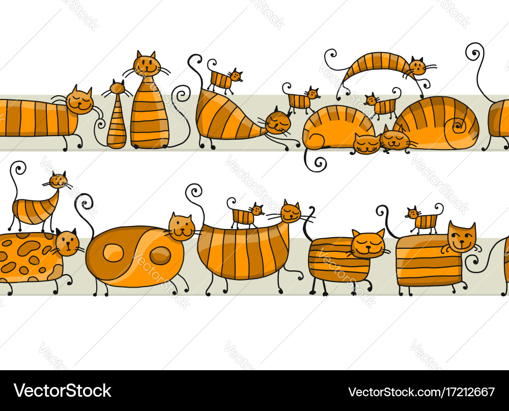 Cute striped cats family seamless pattern Vector Image