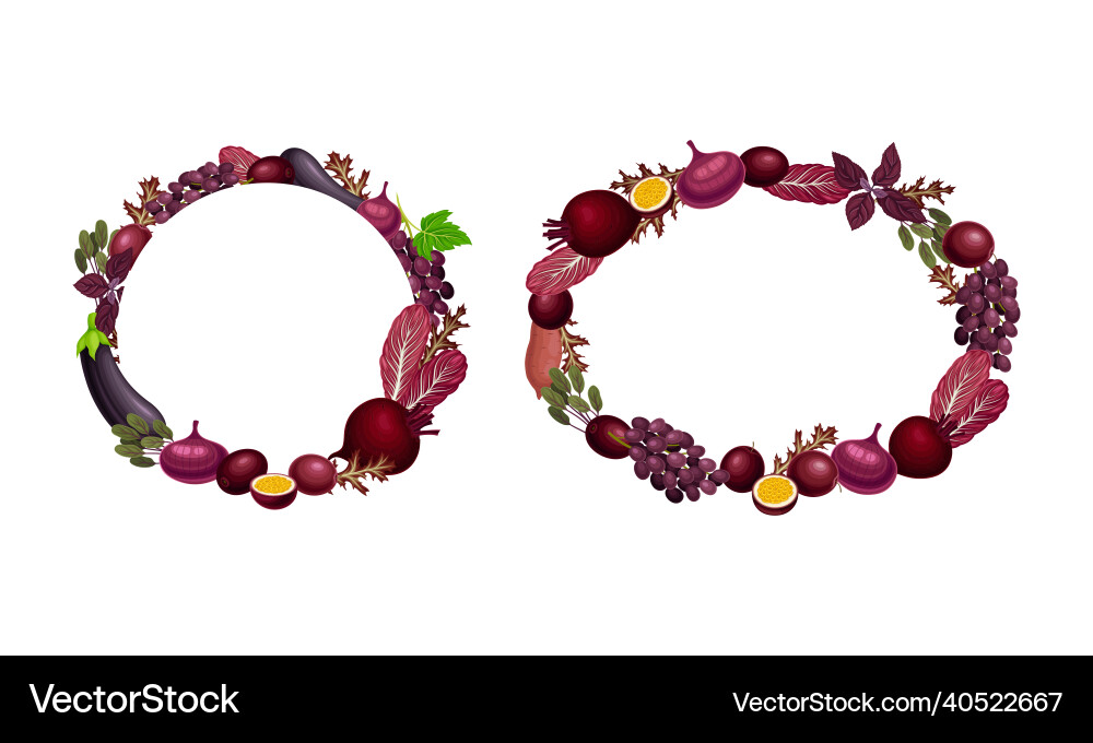 Frames of red and purple fruit vegetables Vector Image