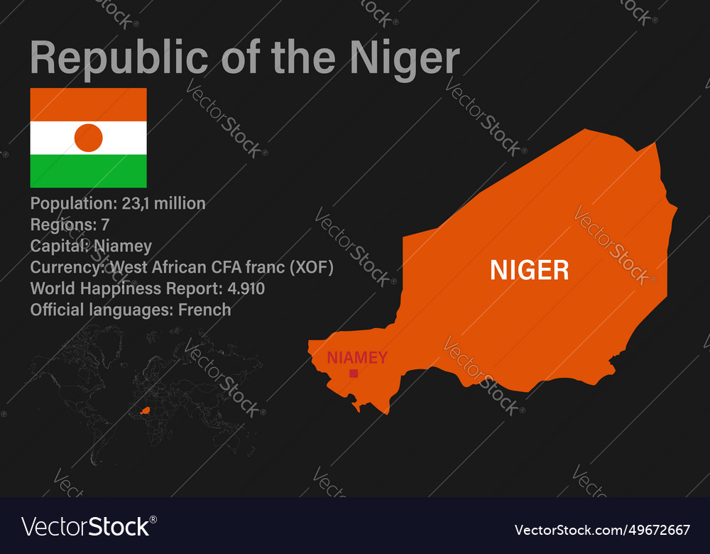Highly detailed niger map with flag capital Vector Image