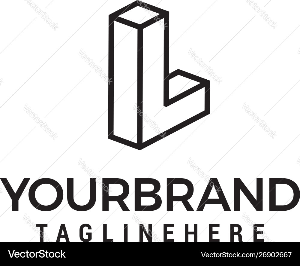 Letter l logo 3d isometric lines geometric shape Vector Image