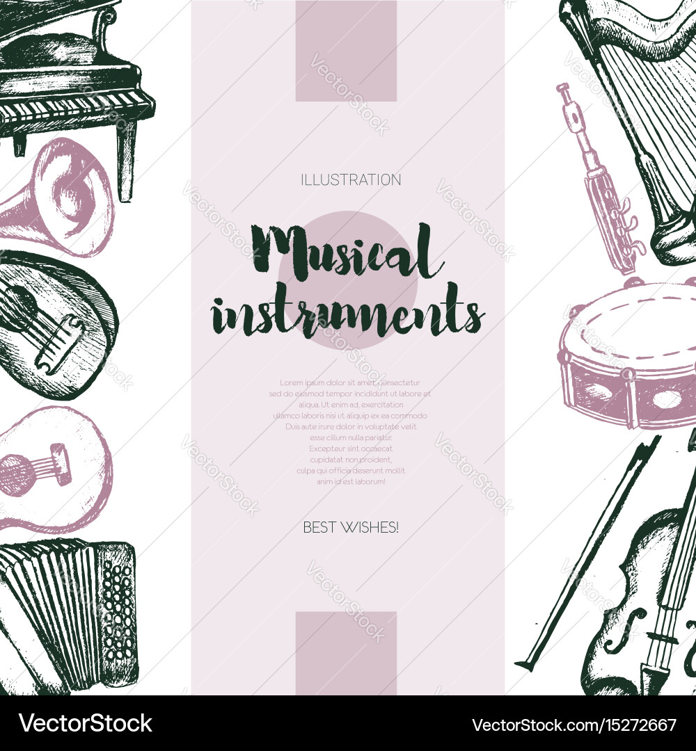 Musical instruments - hand drawn vintage banner Vector Image