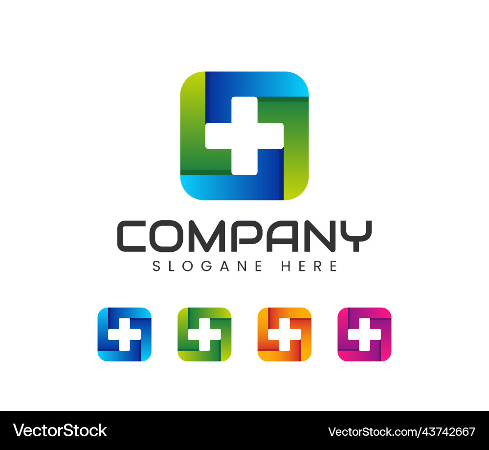 Pharmacy logo eco green cross design Royalty Free Vector