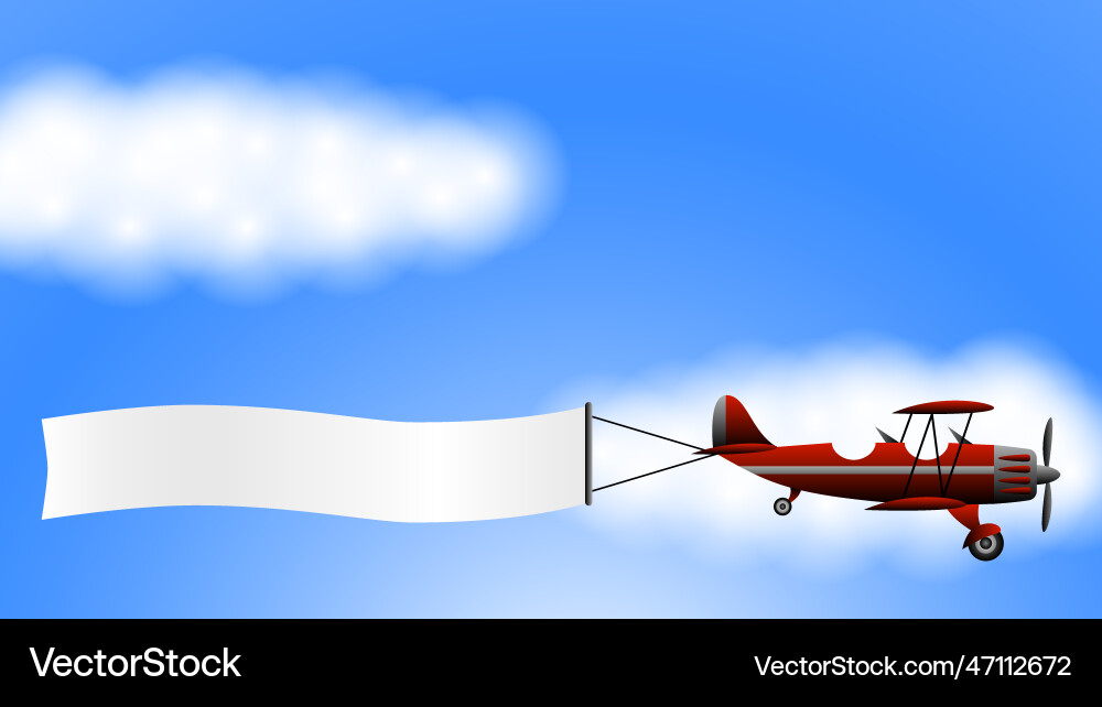 A red biplane plane with an advertising banner Vector Image