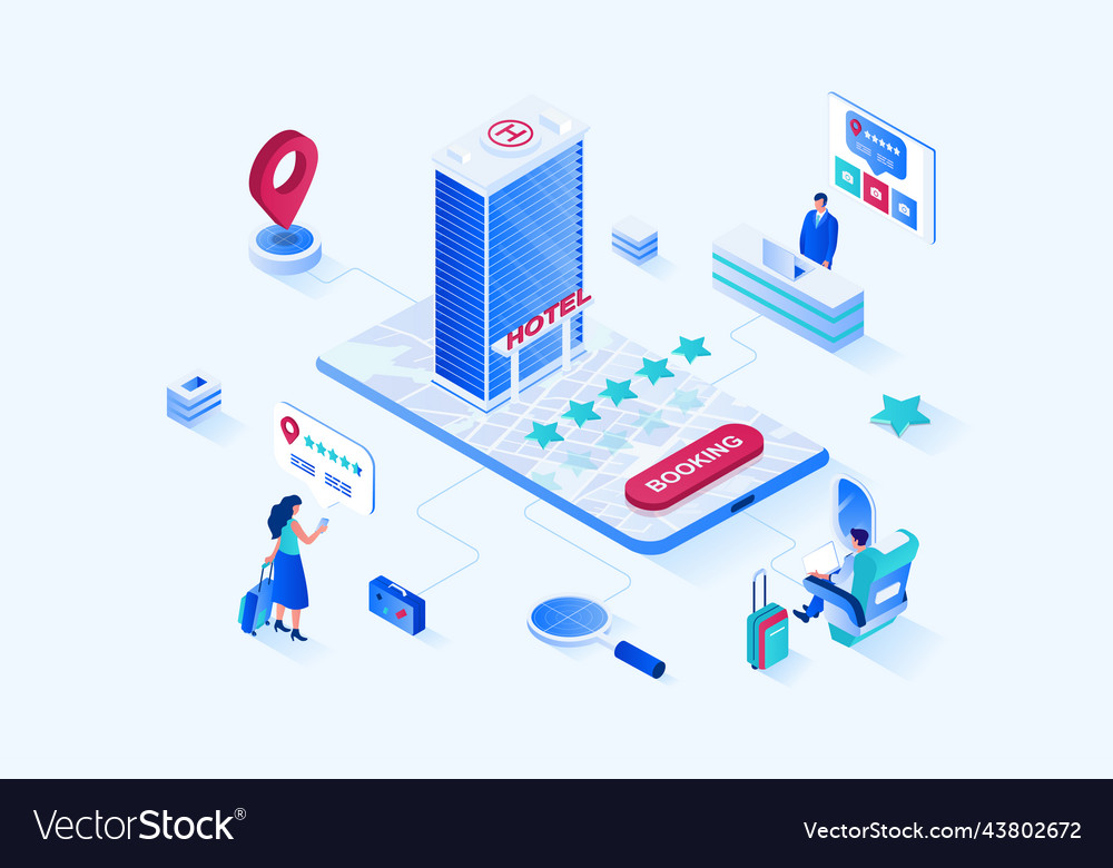 Booking 3d isometric web design Royalty Free Vector Image