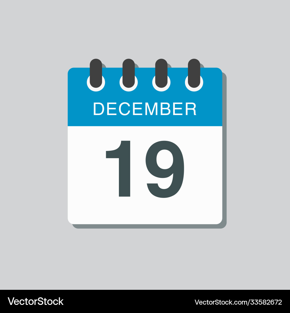 Calendar icon day 19 december template Royalty Free Vector