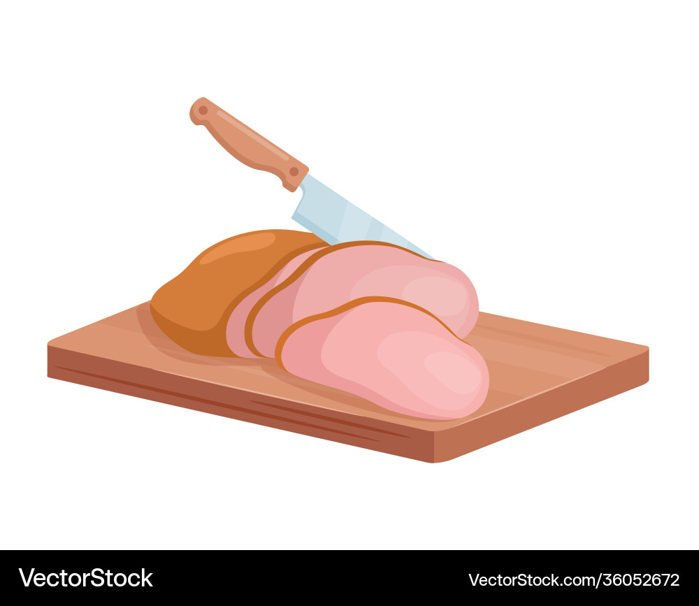 Cut ham isometric cutlery chef knife cutting Vector Image