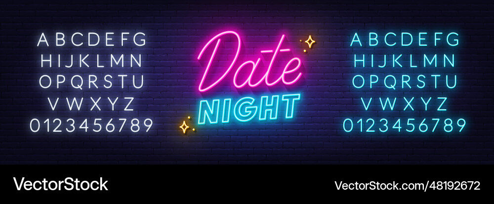 Date night neon sign on brick wall background Vector Image
