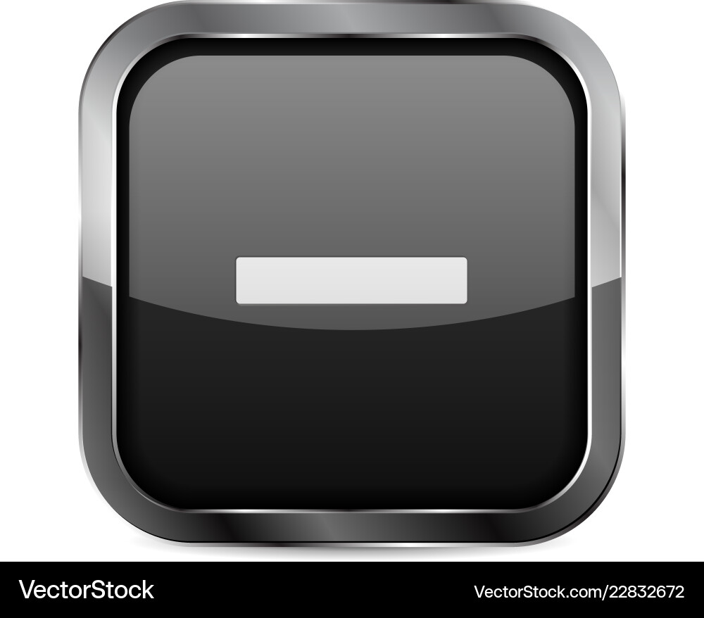 Minus button black glass 3d icon with metal frame Vector Image