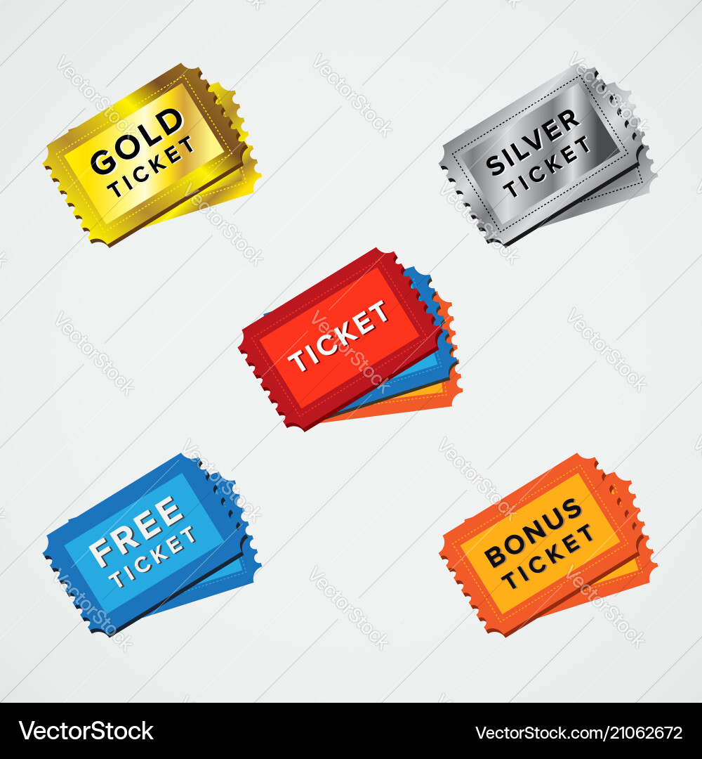 Ticket icon set different color of icon Royalty Free Vector