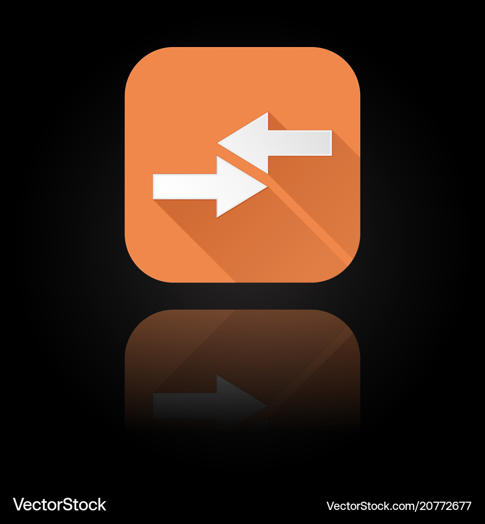 Arrows icon orange sign with reflection on black Vector Image