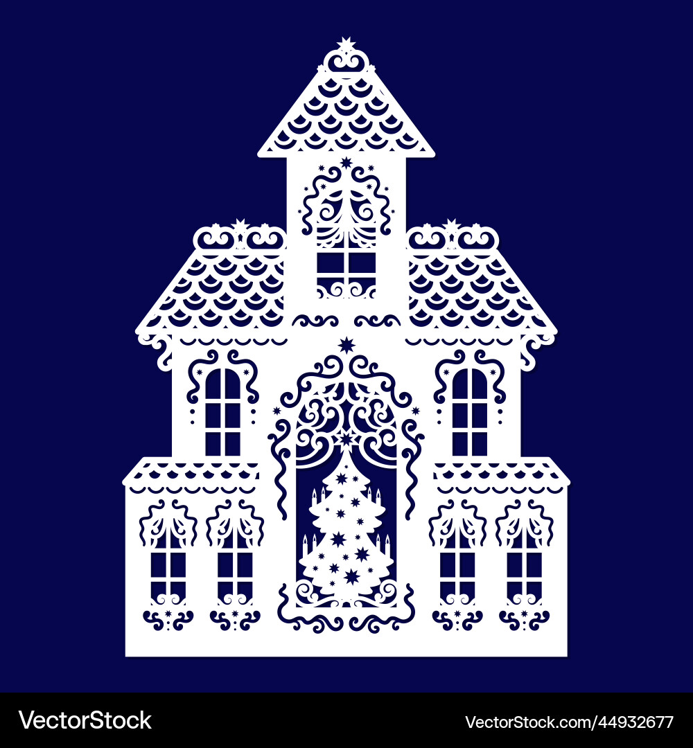 Beautiful winter house with a christmas tree Vector Image