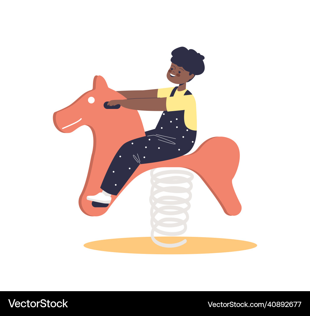Cute boy kid playing on horse swing spring Vector Image
