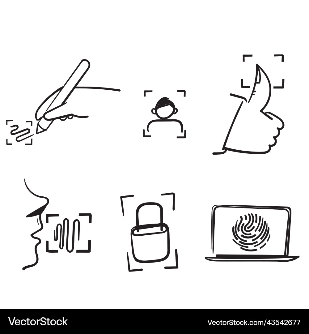 Hand drawn doodle set of biometric related Vector Image