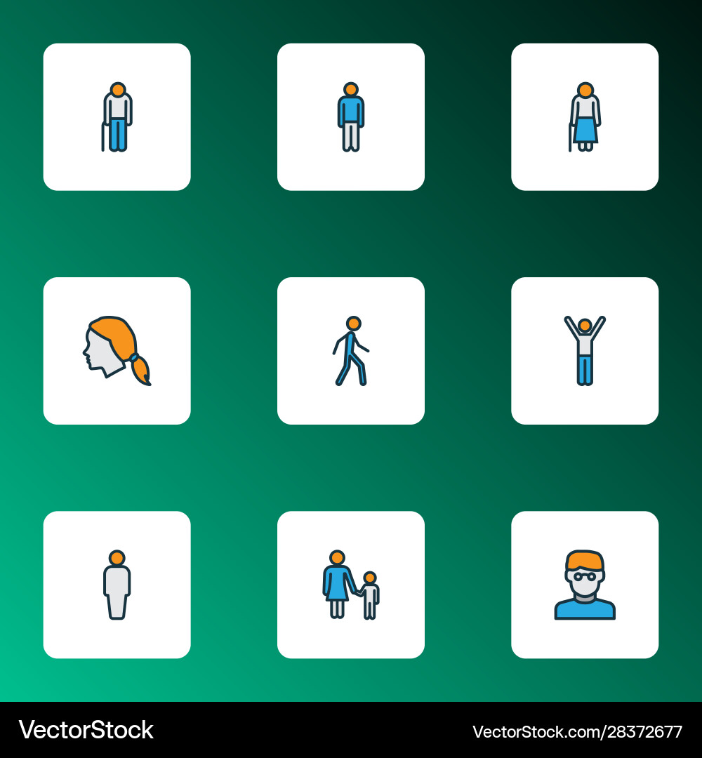 Human icons colored line set with smart man old Vector Image