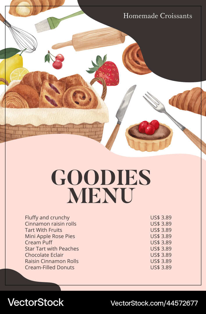 Menu template with pastry day concept watercolor Vector Image