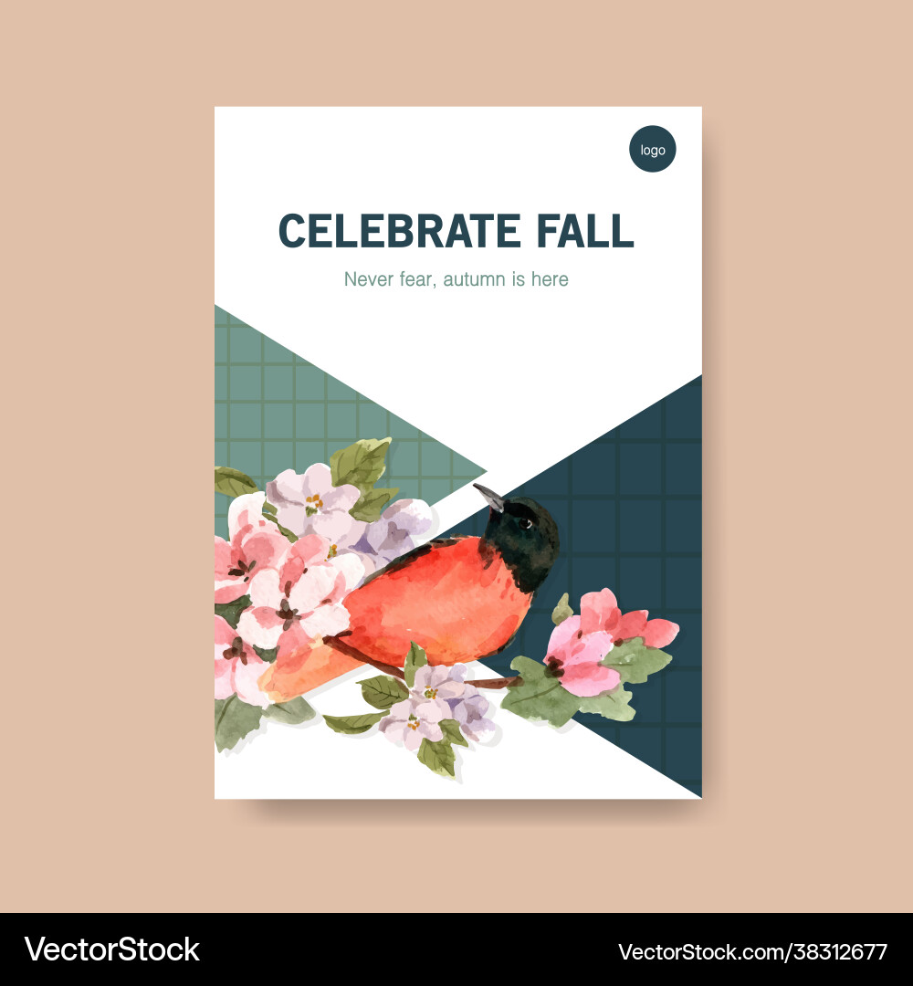 Poster template with autumn forest and animals Vector Image