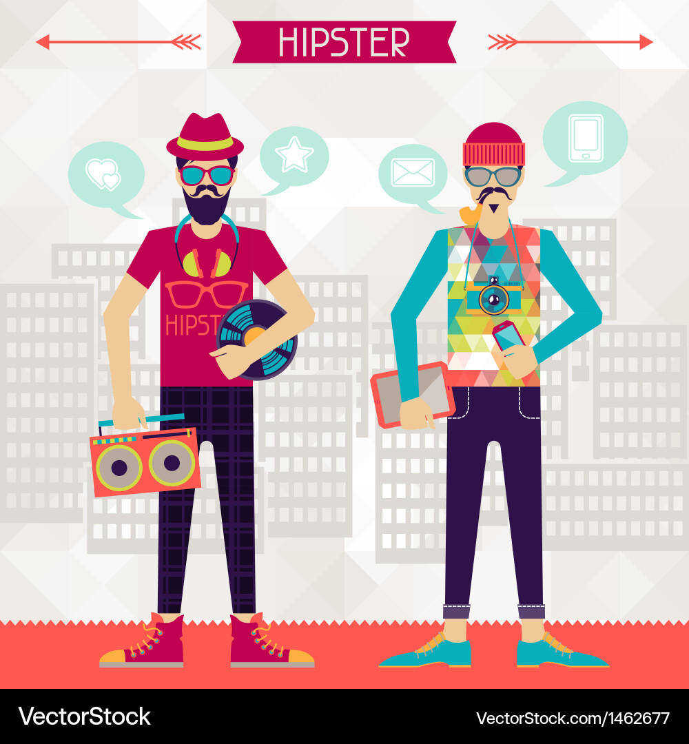 Two hipsters on urban background in retro style Vector Image