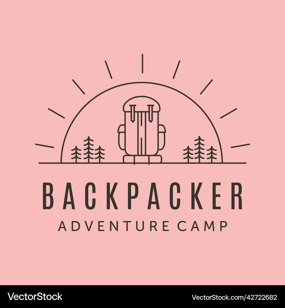 Backpacker adventure camp line art logo symbol Vector Image