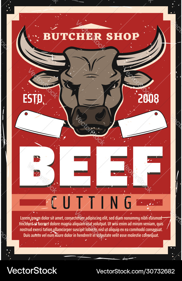 Beef meat cutting butcher shop Royalty Free Vector Image