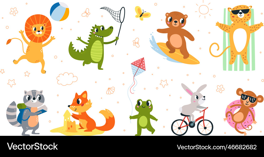 Cute animals summer activities animal on beach Vector Image