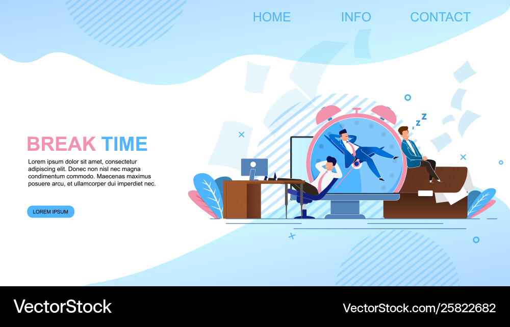 Flat banner inscription break time landing page Vector Image