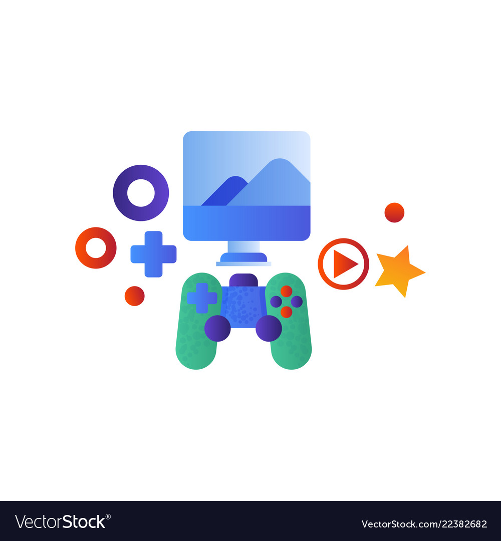 Gaming console computer screen and game Royalty Free Vector