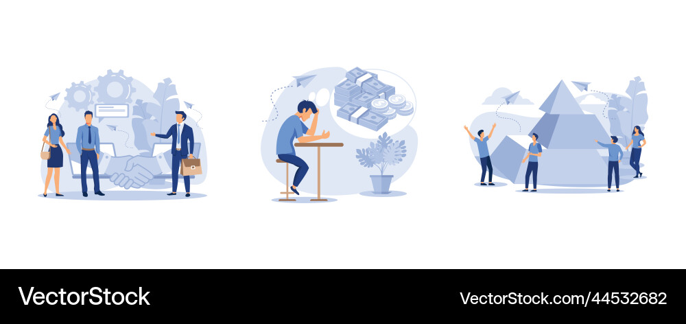People connect the elements of the pyramid Vector Image